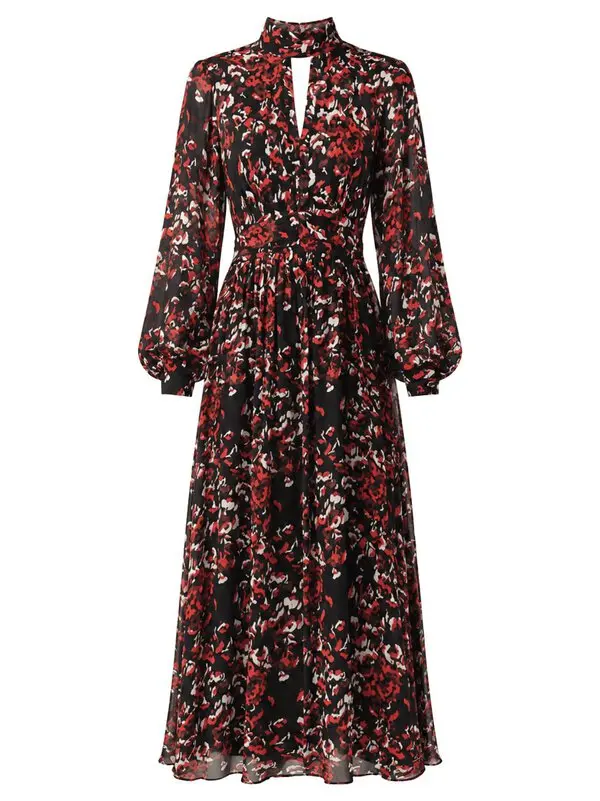 EXQUISE Erin Maxi Dress Floral Print Long Sleeve - Red
