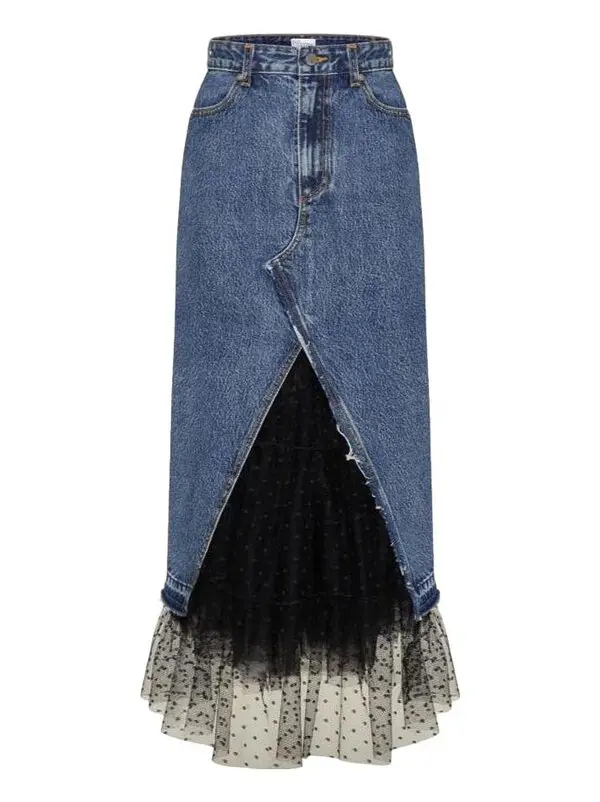 Red Valentino A-line Denim Skirt With Tulle Petticoat - Blue