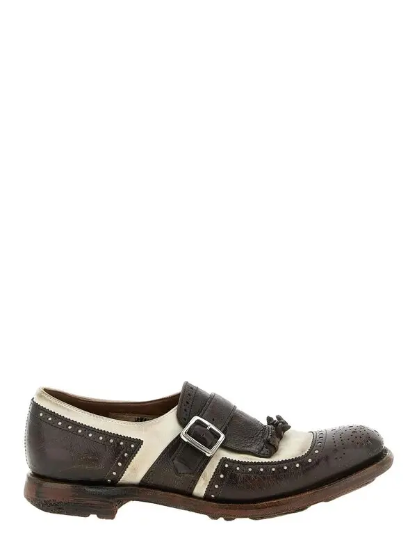 Church's Bicolour Calfskin Monk Strap Shoes With Fringe And Broguing - Brown