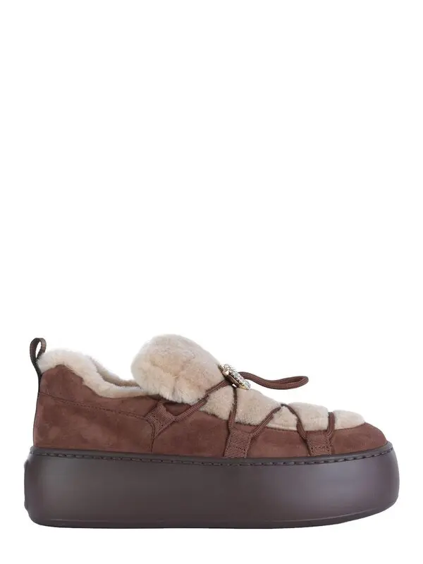 ROGER VIVIER Viv' Up Suede Trainers With Jewelled Buckle And Shearling Lining - Brown