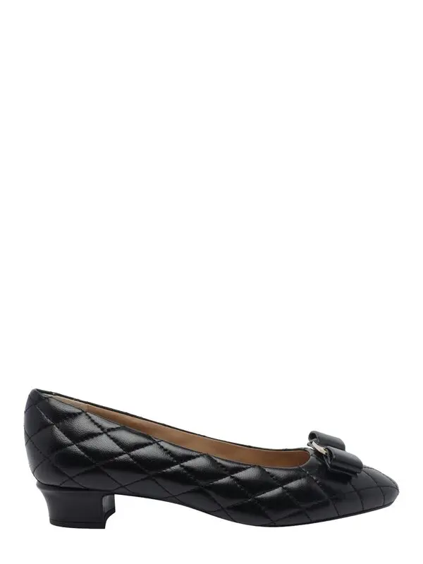 FERRAGAMO Vara Low-heeled Court Shoes In Quilted Nappa Leather - Black