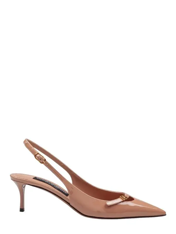 Dolce & Gabbana Patent Leather Slingback Pumps With Dg Monogram - Beige