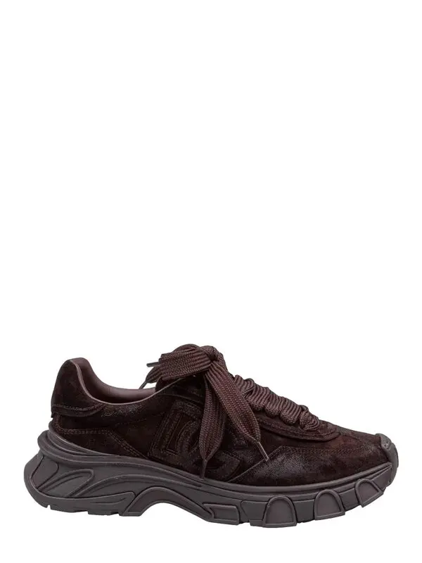 Dolce & Gabbana Leather And Suede Low Top Sneakers With Monogram - Dark