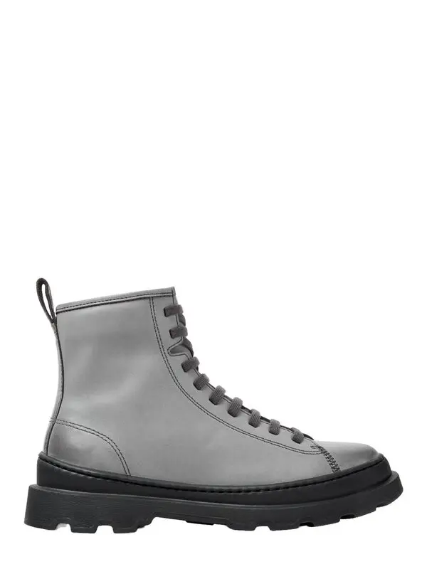Camper Brutus+ Distressed-effect Calfskin Combat Boots With Side Zip - Grey