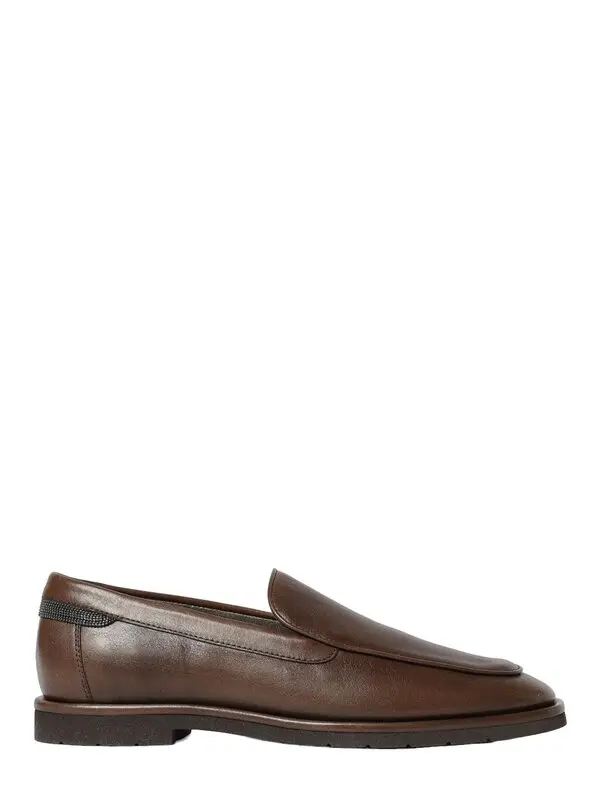 Brunello Cucinelli Smooth Calfskin Loafers With Monili Embellishment - Brown