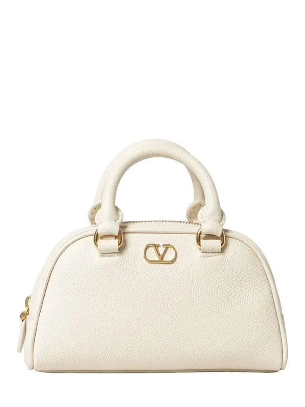 Valentino Garavani Vlogo Signature Mini Grained Leather Handbag - Ivory