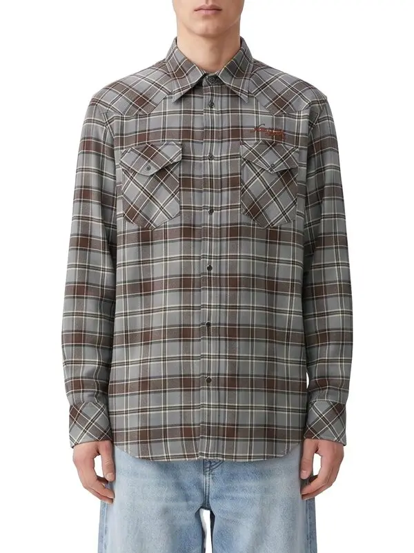 Acne Studios Long-sleeved Check Viscose Shirt With Flap Pockets - Grey