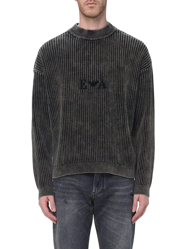 Emporio Armani Cotton Blend Crewneck Jumper With Tone-on-tone Logo - Brown