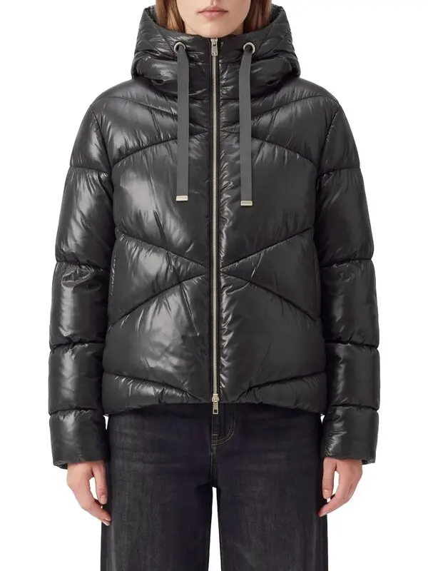 Herno Short Hooded Down Jacket In Water-repellent Ultra-light Nylon - Grey