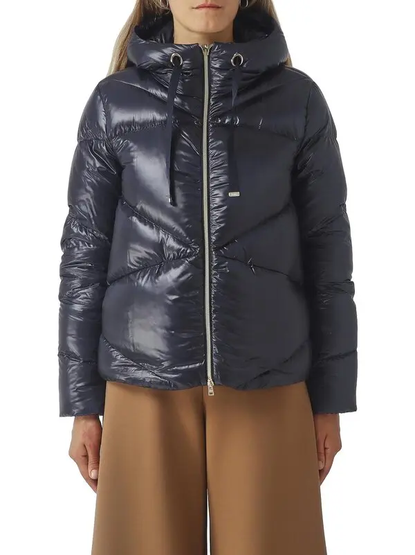 Herno Short Hooded Down Jacket In Water-repellent Ultra-light Nylon - Navy