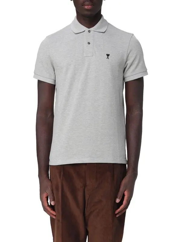 AMI Paris Short-sleeve Cotton Polo With Embroidered De Coeur Logo - Grey