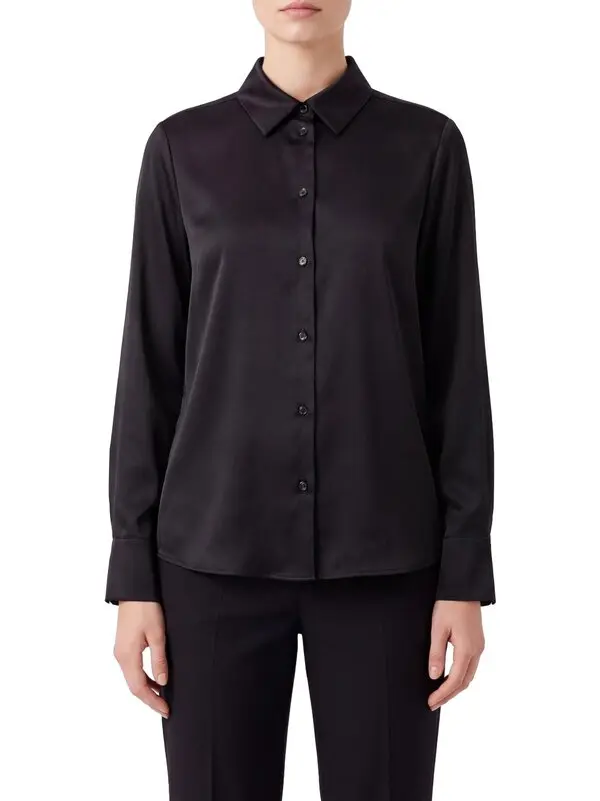 Max Mara Long-sleeved Stretch-silk Satin Shirt - Black