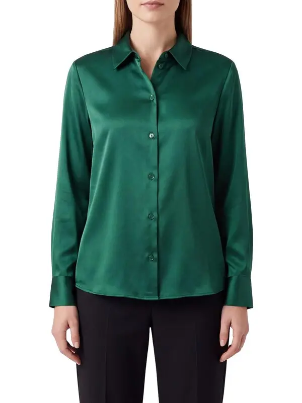Max Mara Long-sleeved Stretch-silk Satin Shirt - Emerald