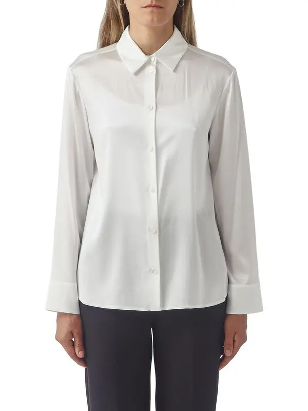 Max Mara Long-sleeved Stretch-silk Satin Shirt - Pearl