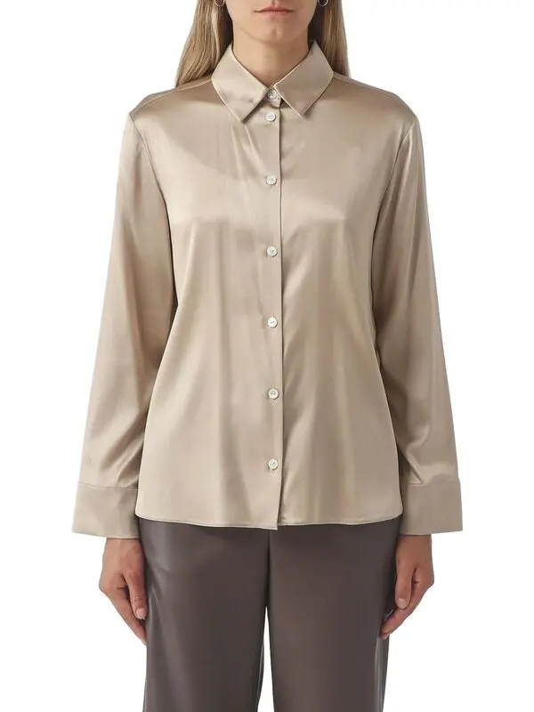 Max Mara Long-sleeved Stretch-silk Satin Shirt - Sand