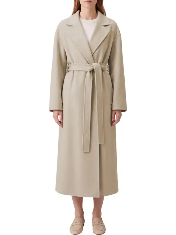 Sportmax Pure Virgin Wool Hooded Long Robe Coat - Beige