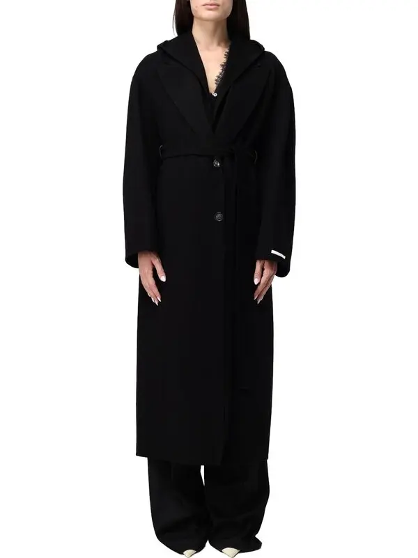 Sportmax Pure Virgin Wool Hooded Long Robe Coat - Black
