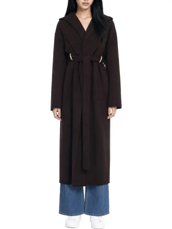 Sportmax Pure Virgin Wool Hooded Long Robe Coat - Cocoa