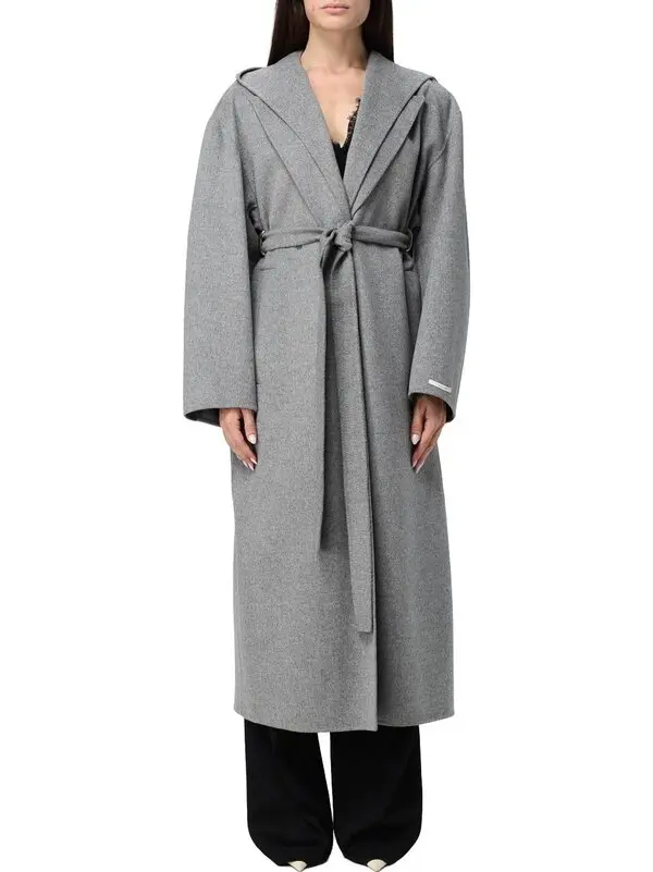 Sportmax Pure Virgin Wool Hooded Long Robe Coat - Grey