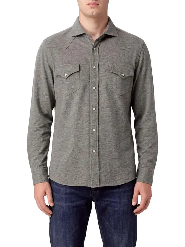 Brunello Cucinelli Cashmere Blend Knit Shirt With Patch Pockets - Grey