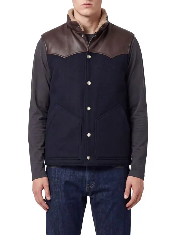 Brunello Cucinelli Padded Wool Vest With Leather Accents - Blue