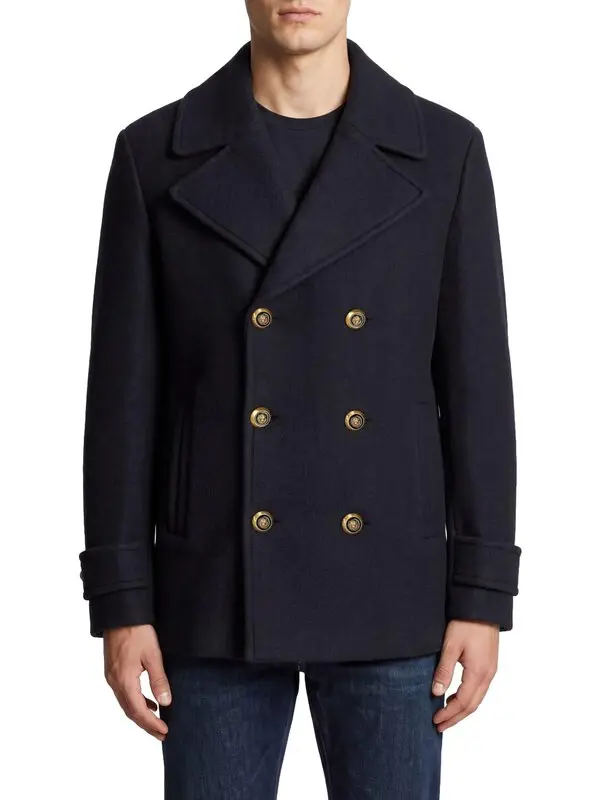 Balmain Double-breasted Virgin Wool Blend Caban Coat - Blue