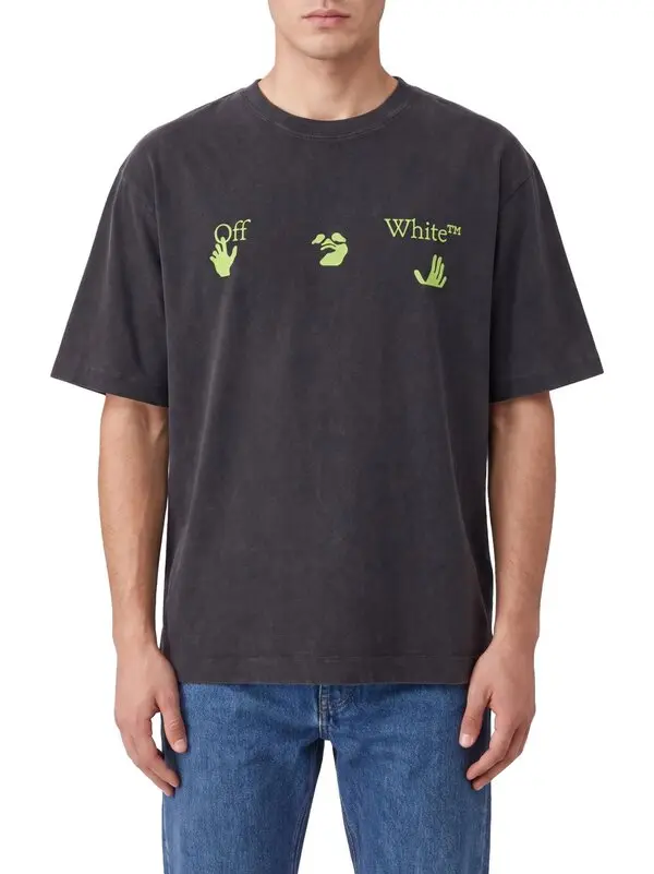 Off-White Short-sleeved Cotton T-shirt With Contrast Logo Print - Black