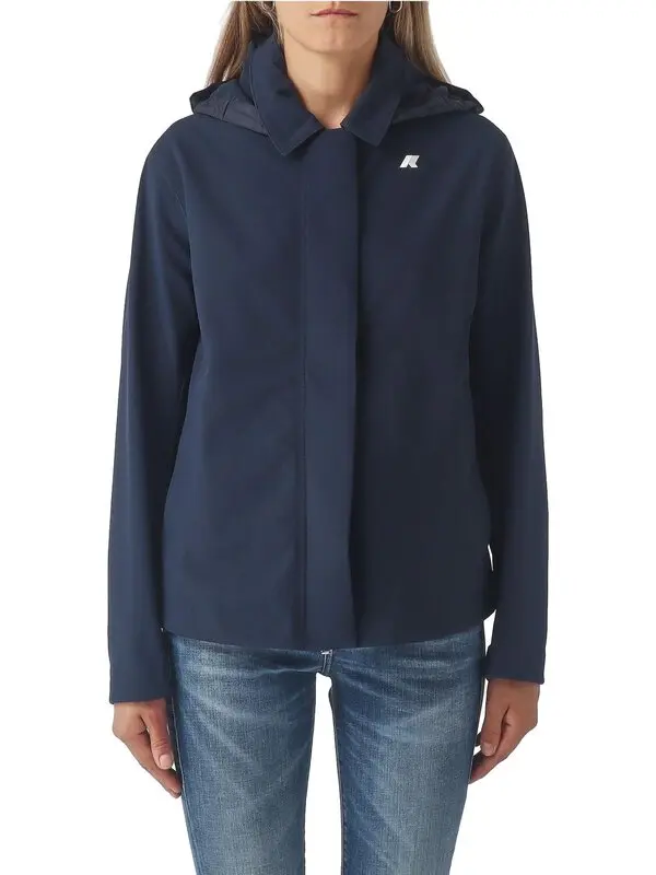 K-WAY Bleizou Hooded Waterproof Nylon Jacket With Contrast Logo Detail - Blue 1