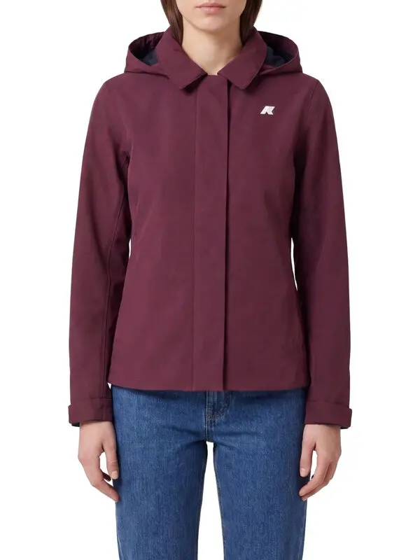 K-WAY Bleizou Hooded Waterproof Nylon Jacket With Contrast Logo Detail - Wine