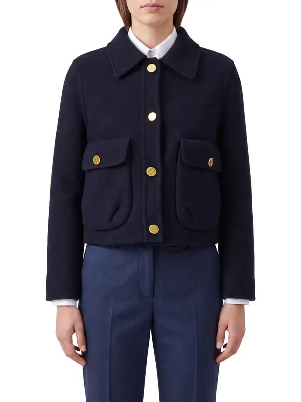 Thom Browne Single-breasted Short Coat In Virgin Wool - Blue
