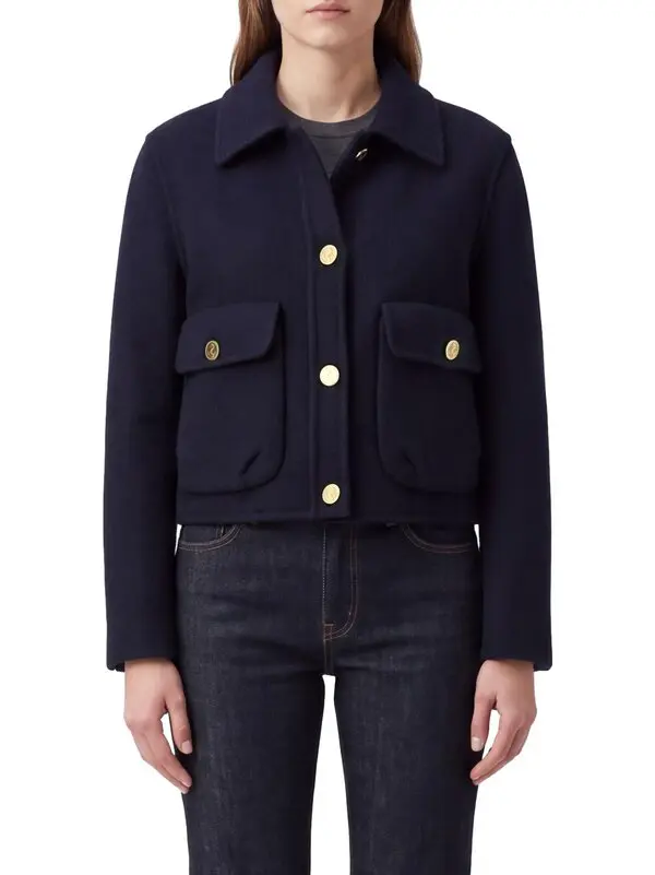 Thom Browne Single-breasted Short Coat In Virgin Wool - Navy