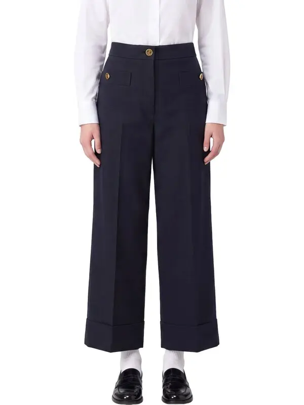 Thom Browne Virgin Wool High-waisted Wide-leg Cropped Trousers - Blue