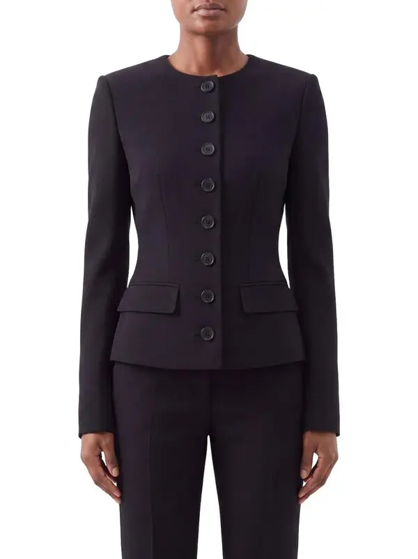 Dolce & Gabbana Slim Fit Wool Crew Neck Blazer - Black