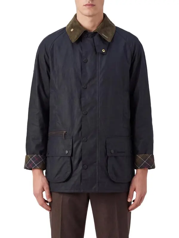 Barbour Beaufort Windproof Waxed Cotton Jacket With Velvet Collar - Blue