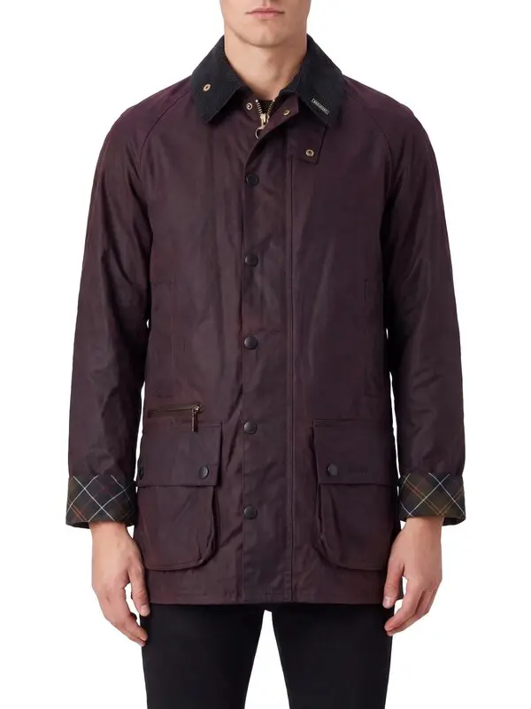 Barbour Beaufort Windproof Waxed Cotton Jacket With Velvet Collar - Red