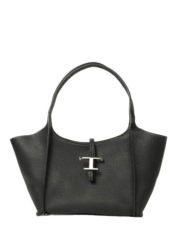 TOD'S Silver Tone T Buckle Shoulder Bag - Black