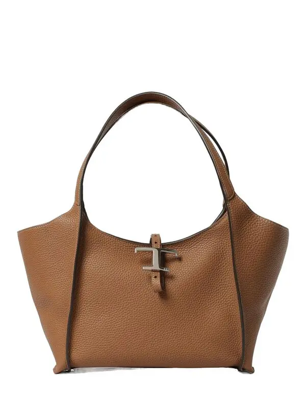TOD'S Silver Tone T Buckle Shoulder Bag - Brown
