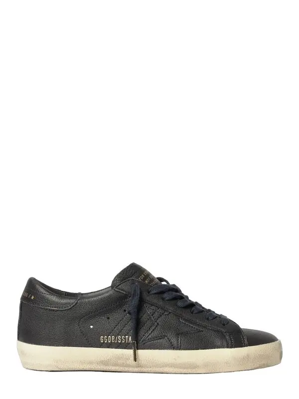 GOLDEN GOOSE Super-star Cow Leather Sneakers With Distressed Finish - Navy
