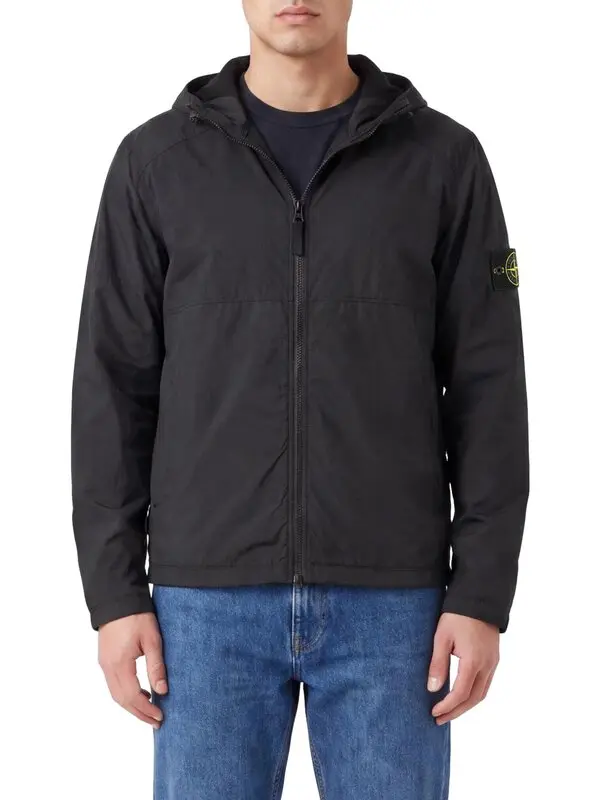 Stone Island Water-repellent Nylon Hooded Windbreaker Jacket - Black