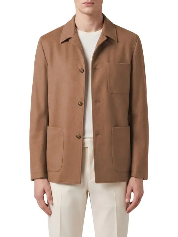 Canali Single-breasted Virgin Wool Short Coat With Patch Pockets - Camel