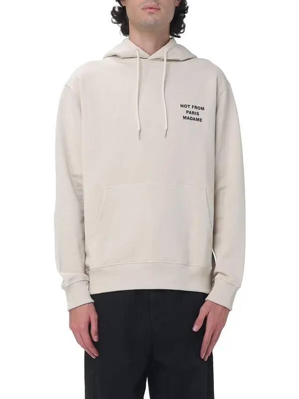 Drole De Monsieur Cotton Hoodie With Slogan Print - Beige