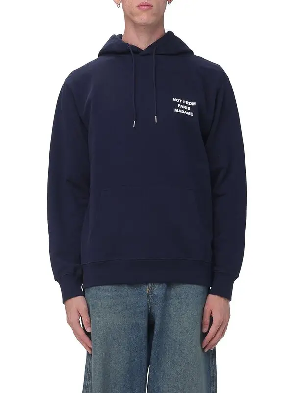 Drole De Monsieur Cotton Hoodie With Slogan Print - Blue