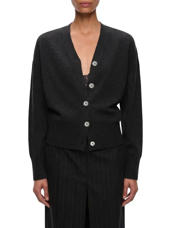 Pinko V-neck Wool And Cashmere Blend Cardigan With Button Closure - Black