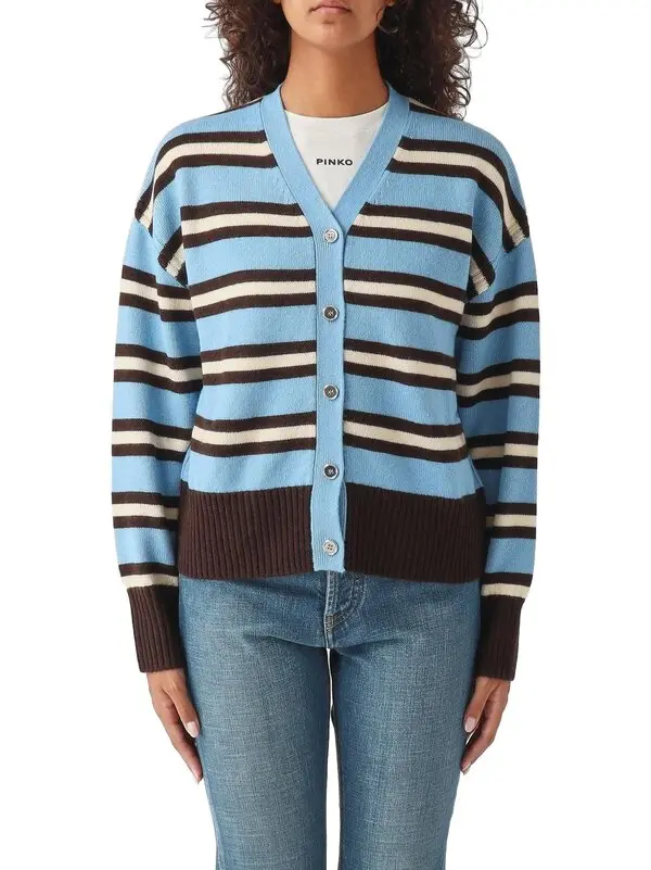 Pinko V-neck Wool And Cashmere Blend Cardigan With Button Closure - Gnawed Blue