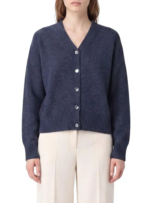 Pinko V-neck Wool And Cashmere Blend Cardigan With Button Closure - Grey