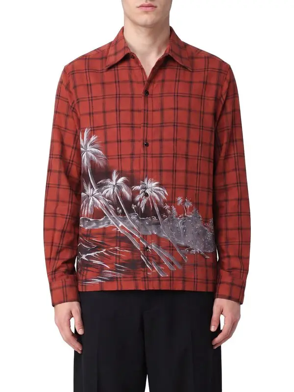 Amiri Long-sleeved Check And Floral Print Cotton Shirt - Red