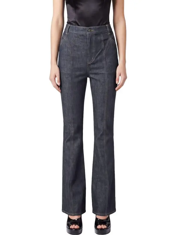 SELF-PORTRAIT High-waisted Flared Jeans In Stretch Cotton Denim - Blue