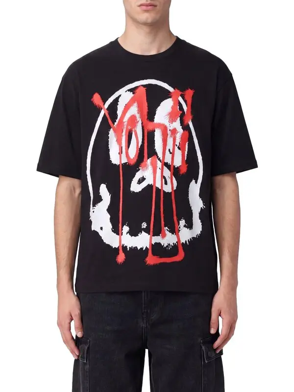 Y3 Short-sleeved Cotton T-shirt With Graphic Print - Black