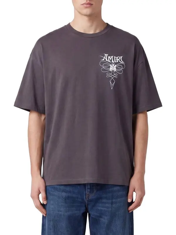 Amiri Short-sleeved Cotton T-shirt With Logo Print - Grey