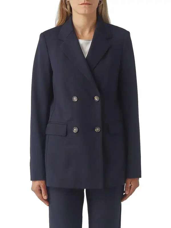 Max Mara Double Breasted Notched Lapel Jacket - Navy